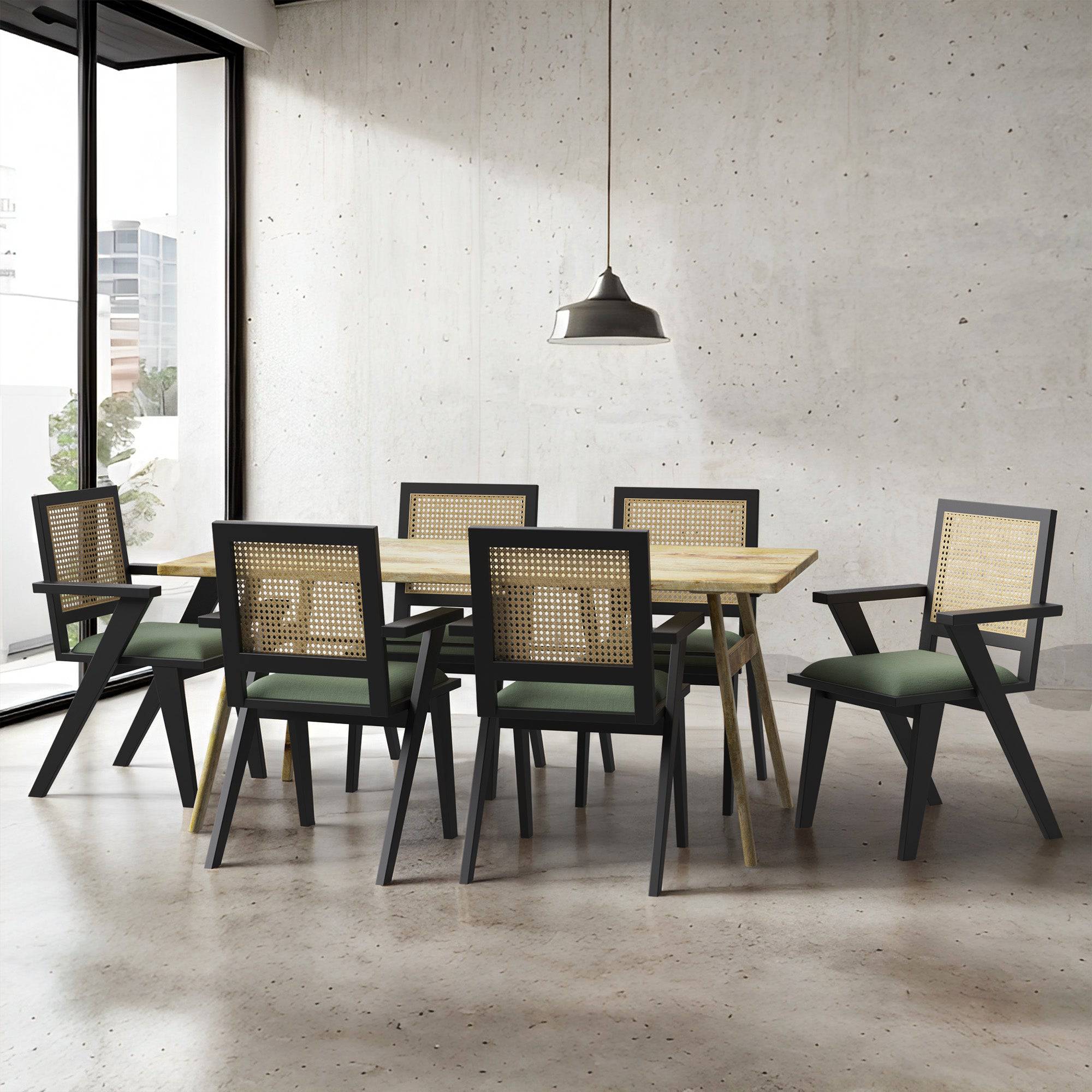 Dido-Flora Solid Wood & natural Rattan Cane Dining Table Set - Large 6 ...